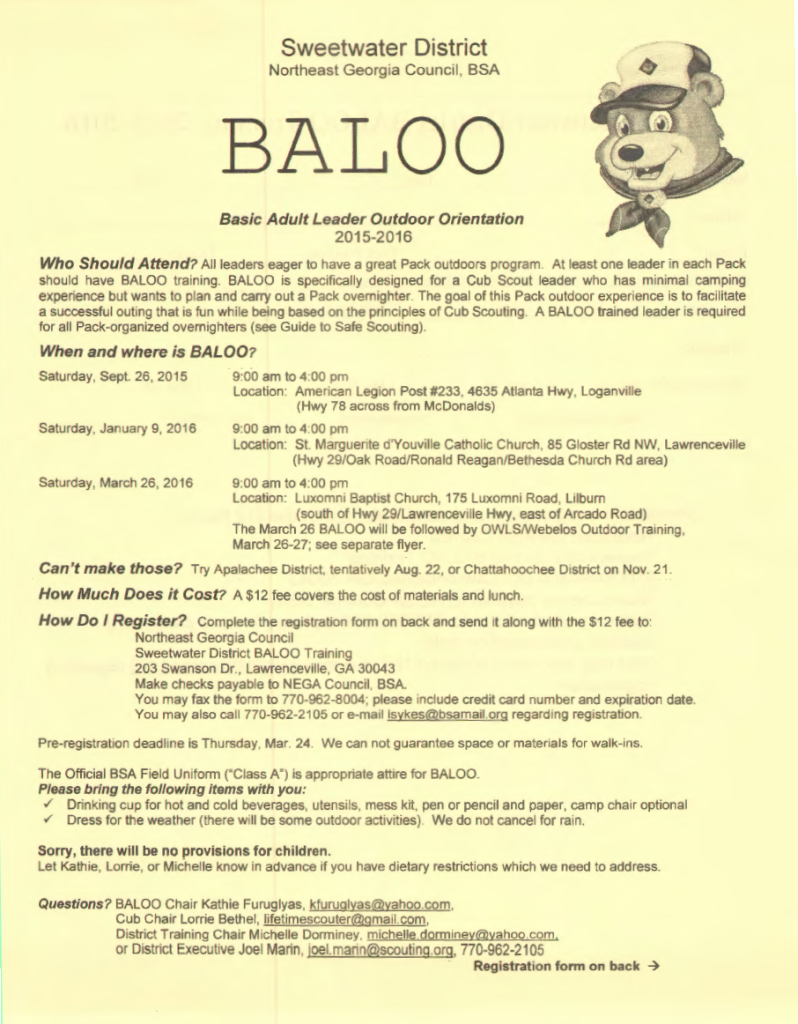 Leader Training - BALOO - Cub Scout Pack 564 - Lilburn, GA